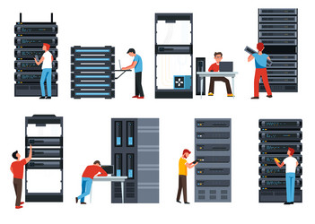 Set various cartoon server racks server rack Vector Image