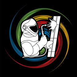 Welding with sparks welder working on big gear Vector Image