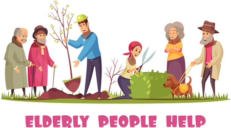 Elderly people help banner Royalty Free Vector Image