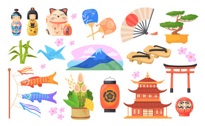 Cartoon japanese symbols oriental traditional Vector Image