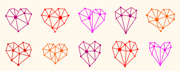 Low poly geometric hearts icons or logos set Vector Image