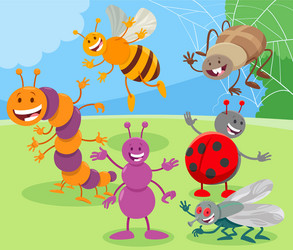 Cartoon insects characters group Royalty Free Vector Image
