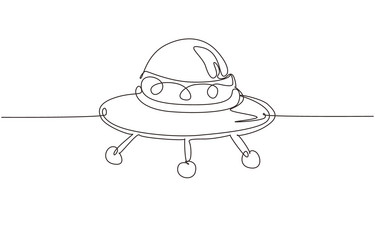 Single continuous line drawing ufo plane toys Vector Image