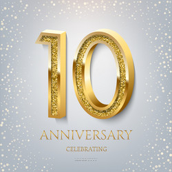 Golden 10th anniversary celebrating text Vector Image