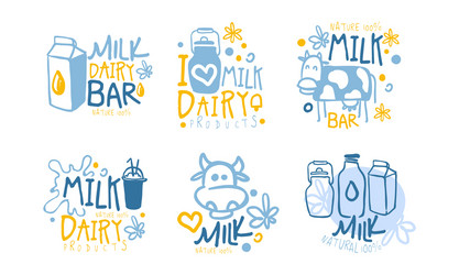 Milk dairy bar logo symbol colorful hand drawn Vector Image