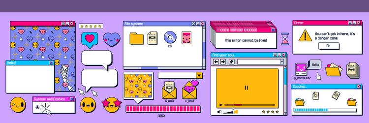 Computer screen with 90s retro software windows Vector Image