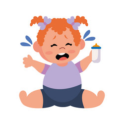 Baby with bottle girl crying Royalty Free Vector Image