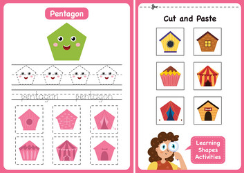 Trace shapes activity page for kids tracing Vector Image