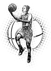 Basketball team women players action cartoon sport