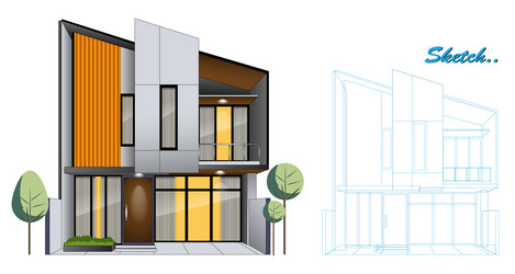 Template of modern minimalist house design with bl
