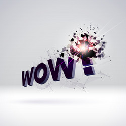 Wow exploding sign with particles for party Vector Image