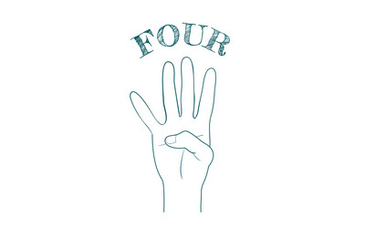 Hand sign icon number 4 finger letters Royalty Free Vector