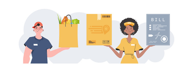 Delivery team ready banner trendy flat Royalty Free Vector