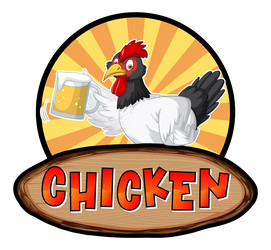 Blank sign template with chicken on white Vector Image