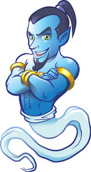 Friendly genie cartoon Royalty Free Vector Image