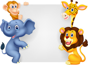 Cartoon wild animal with blank signboard Vector Image