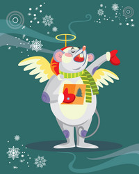 Cartoon mouse in a knitted cap and snowman Vector Image