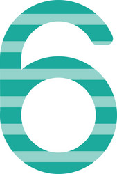 Colorful number six design with striped and dotted