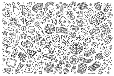 Casino cartoon doodle designs set Royalty Free Vector Image