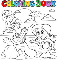 Coloring book happy mermaid Royalty Free Vector Image