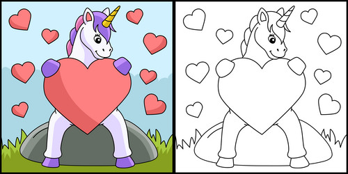 Unicorn with heart coloring page Royalty Free Vector Image