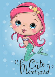 Cute mermaid on a blue background Royalty Free Vector Image