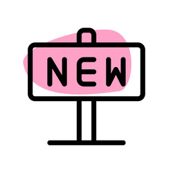 Signboard inside a shop indicating new stock Vector Image