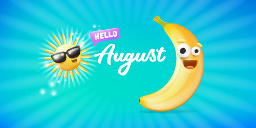 Hello august horizontal banner with cartoon sun Vector Image