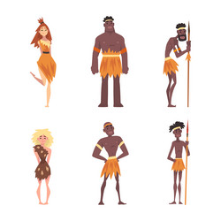 Primitive man and woman character from stone age Vector Image