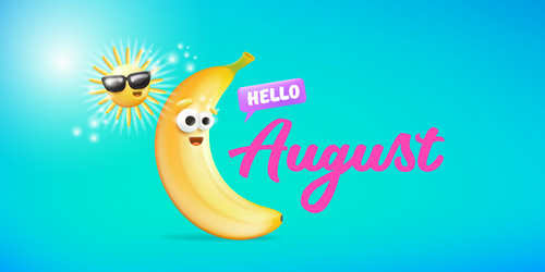 Hello august horizontal banner with cartoon sun Vector Image