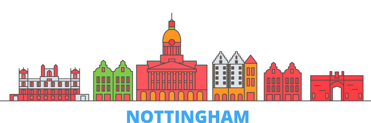 United kingdom nottingham flat travel skyline set Vector Image