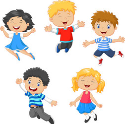 Cartoon happy kids jumping together Royalty Free Vector