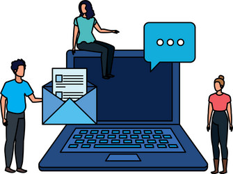 Group people with desktop computer Royalty Free Vector Image