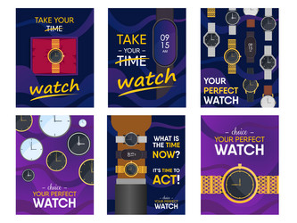 Watches retail flyers design set Royalty Free Vector Image