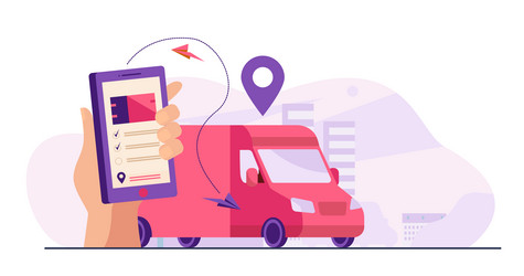 Customer using mobile app for tracking order Vector Image