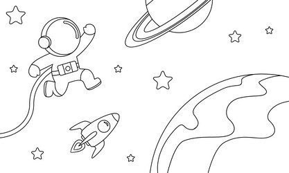 Cute astronaut on space coloring book Royalty Free Vector
