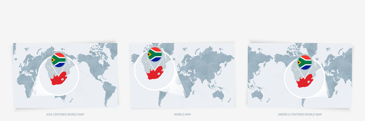 Three versions world map with enlarged Royalty Free Vector