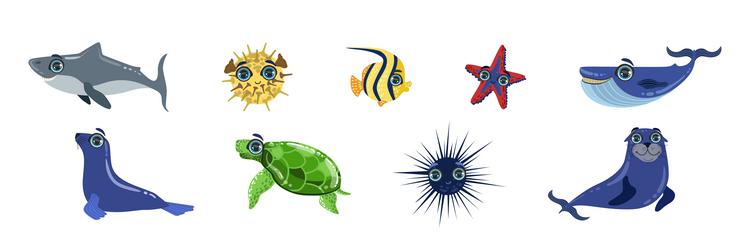 Sea animals and marine creature with large eyes Vector Image