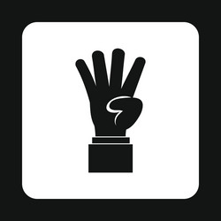 Hand showing number four icon simple style Vector Image