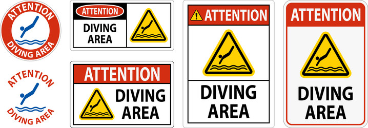 Water safety sign caution - diving area Royalty Free Vector