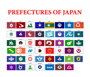 Japan prefectures flag set isolated Royalty Free Vector