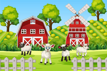 Background scene with red barn on farm Royalty Free Vector