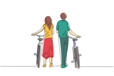 Single continuous line drawing rear view couple Vector Image