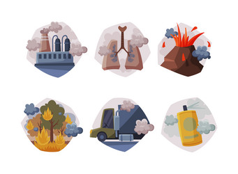 Air pollution sources set industrial outdoor fog Vector Image