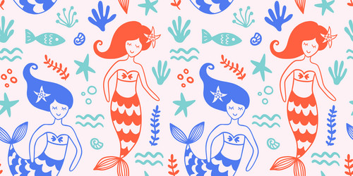 Cute mermaids seamless pattern texture Royalty Free Vector