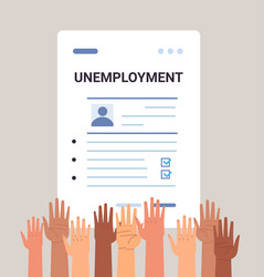 Hand filling unemployment benefit form paper work Vector Image