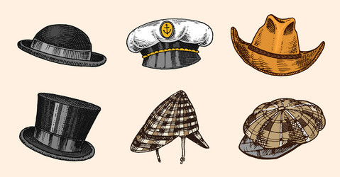 Summer vintage hats collection for elegant men Vector Image