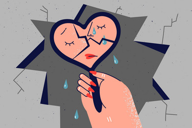 Unhappy woman look in broken mirror crying Vector Image