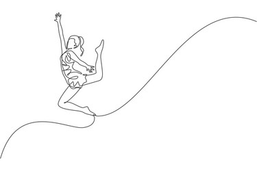 One single line drawing young beauty gymnast girl Vector Image