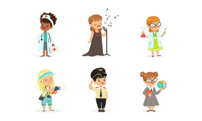 Kids different professions set teacher doctor Vector Image